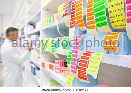 Pharmaceutical drugs on shelves in a community dispensing chemist Stock ...