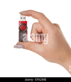 Flash drive in hand isolated on white background Stock Photo - Alamy