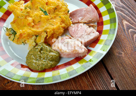 Rotmos med flask - mashed potatoes, turnip and roast ham.Swedish ...