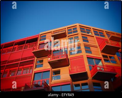 A modern red building with luxury flats is seen in Berlin Schoeneberg ...