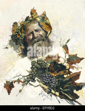 Vintage 19th century drawing of Dionysus with Thyrsus Stock Photo - Alamy