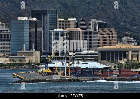 USA, Hawaii, Oahu, Honolulu. Matson container ship MV Manoa docked at ...