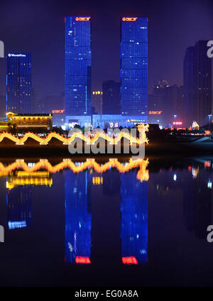 Changsha. 12th Feb, 2015. A dragon-shaped light illuminates the ...