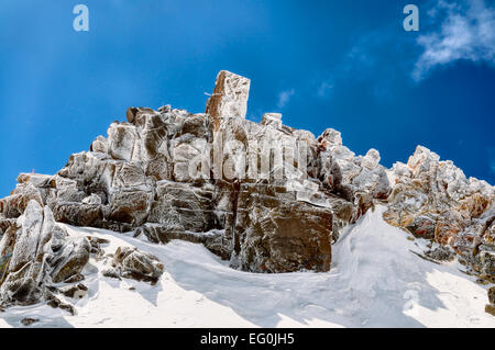Frozen rock formations on Sabalan volcano in northern Iran Stock Photo ...