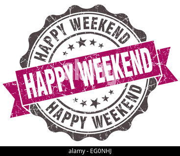 happy weekend red grunge seal isolated on white Stock Photo - Alamy