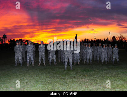 Airmen at parade rest during United States Air Force basic training ...