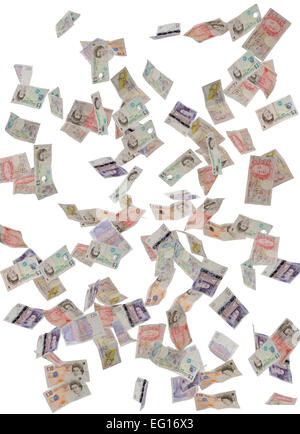 concept image of british banknotes falling into fire Stock Photo - Alamy