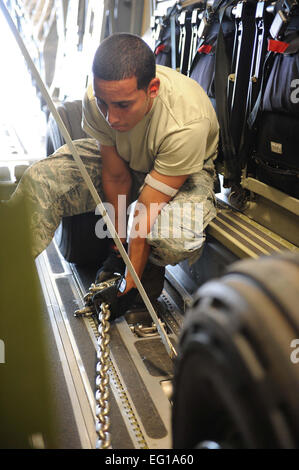 Cargo floor of C-17 Globemaster military transport aircraft showing ...