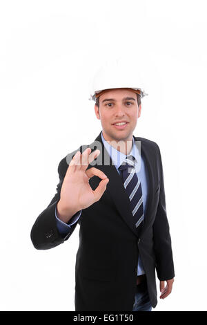 Young Business man signaling ok, isolated over a white background Stock ...