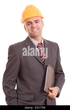 Engineer posing isolated over white background Stock Photo - Alamy