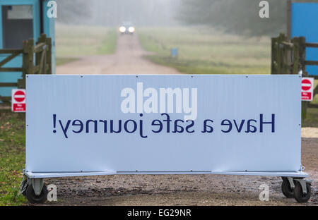 Mirror image, Have a safe journey sign Stock Photo - Alamy