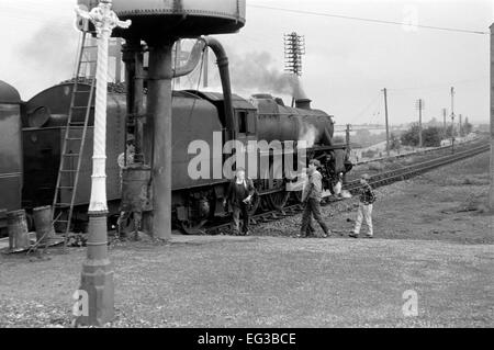 A steam engine refilling water in station Stock Photo - Alamy