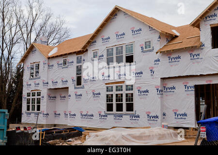 DuPont Tyvek house wrap applied on new home construction - Virginia USA ...