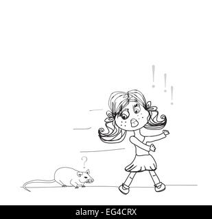 Person Afraid of Mouse, Vector Cartoon Stick Figure Illustration Stock ...