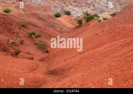 Red soil, erosion, above the scarp slope, Agulo, La Gomera, Canary ...