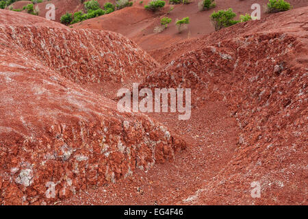 Red soil, erosion, above the scarp slope, Agulo, La Gomera, Canary ...