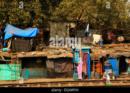 Ghetto and slums in Delhi India.These unidentified people live in a ...
