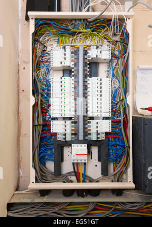 An electrical junction box with circuit breakers and fuses Stock Photo ...