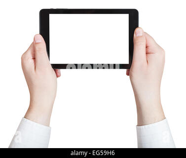 Hands of businessman holding tablet pc with black screen Stock Photo ...
