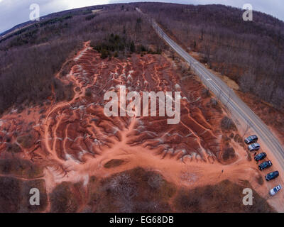 Aerial view of the Cheltenham Badlands in Southern Ontario with exposed ...