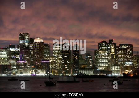 Boston Skyline Night Stock Photo - Alamy