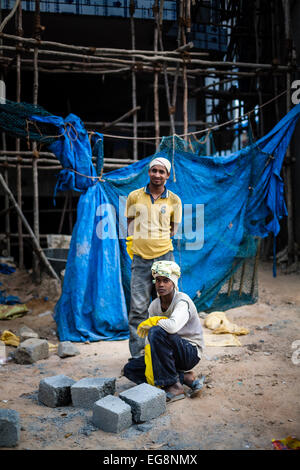 Indian construction workers on a building site in Dubai, UAE Stock ...