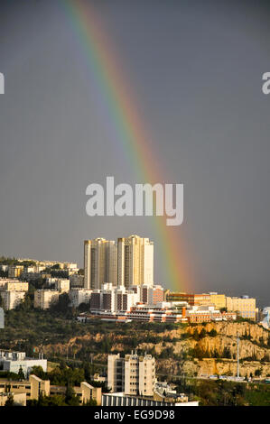 Rainbow over Haifa, Israel Stock Photo - Alamy
