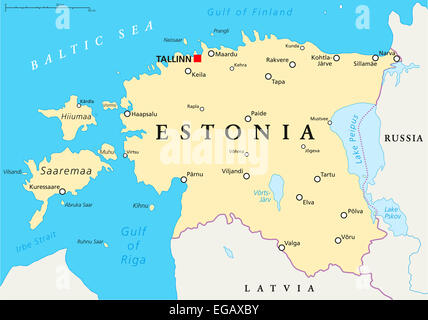 Estonia political map with capital Tallinn, national borders and ...
