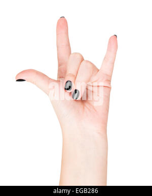 Male hand and fingers showing heavy metal rock-n-roll sign, isolated on ...