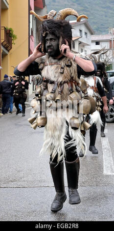 Orani, Sardinia, Italy - February 15, 2015: Parade of traditional masks ...