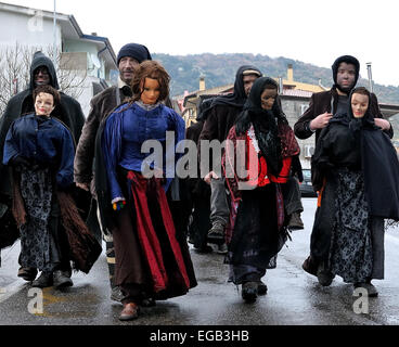 Orani, Sardinia, Italy - February 15, 2015: Parade of traditional masks ...