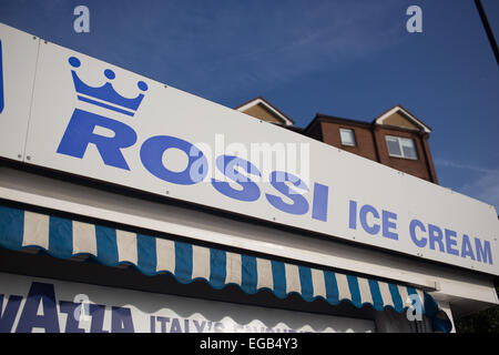Ice cream kiosk on Southend Pier, Southend on Sea, Essex, UK. Visitor ...