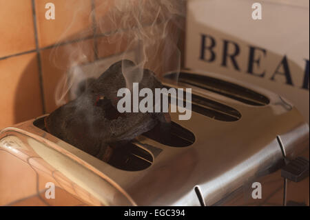 risk of fire smoking burning toast forgotten in the toaster in kitchen ...