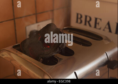 risk of fire smoking burning toast forgotten in the toaster in kitchen ...