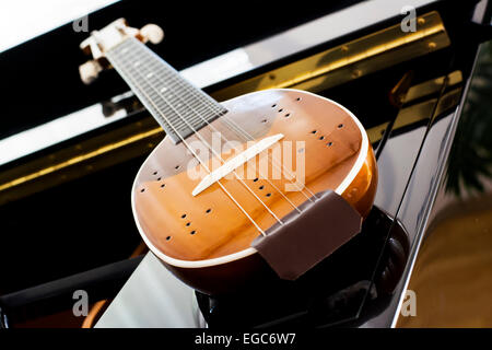 Musical instrument from Balkan tamburitza closeup placed on a concert ...