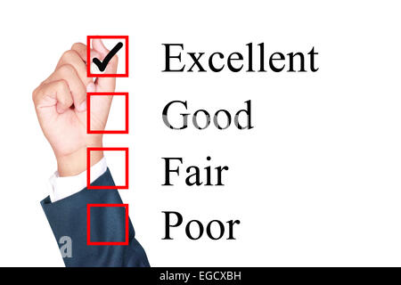 Performance evaluation form tick excellent by businessman Stock Photo ...