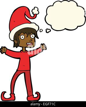 cartoon excited christmas elf with thought bubble Stock Vector Image ...