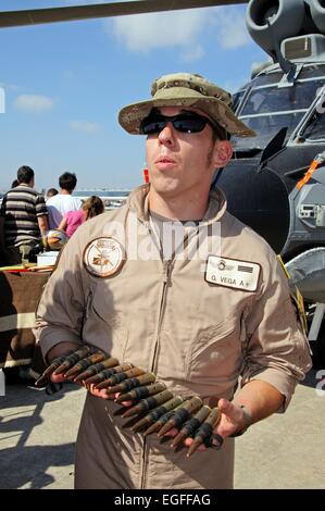 Spanish Air Force Puma Gunship Helicopter displaying machine gun at the ...