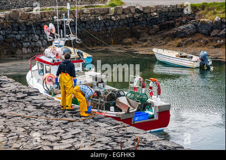 Fishing boat mooring at Croig harbour on the east Coast of Mull ...