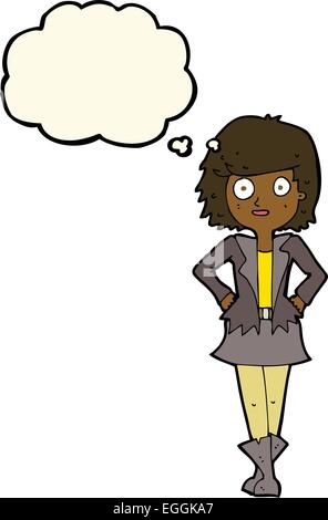 cartoon girl in jacket with thought bubble Stock Vector Image & Art - Alamy