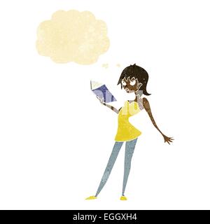 cartoon woman reading book with thought bubble Stock Vector Image & Art ...