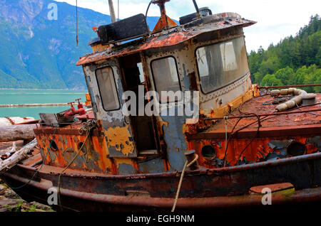 An HDR of a rusty old boat beached near Bella Coola harbour, BC, Canada ...