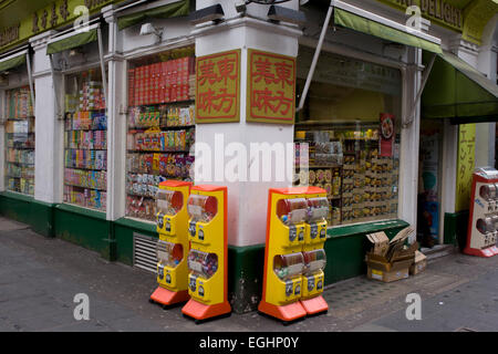 Chinese shop in London's Chinatown, decorated for the Chinese New Year ...