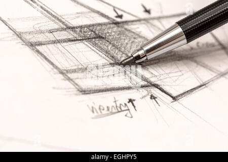 Hand drawn house plan. Architecture concept Stock Photo - Alamy