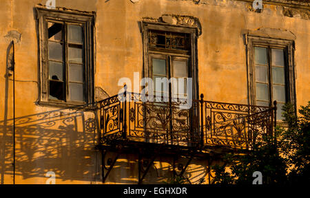 Neoclassical architecture in Greece. Ruined facade of an abandoned ...