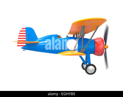 Side view of red and yellow biplane isolated on white background ...