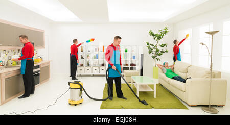 the same woman with different housework chores and also the job she has ...