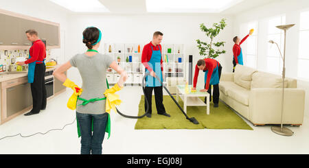 the same woman with different housework chores and also the job she has ...