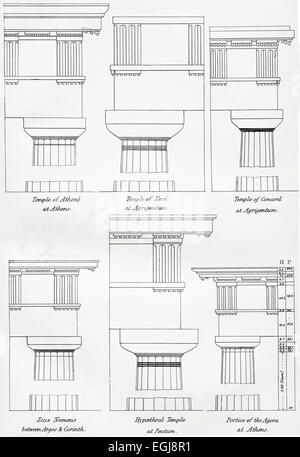 Ancient architecture, column capitals, Doric and Ionian. Greece ancient ...