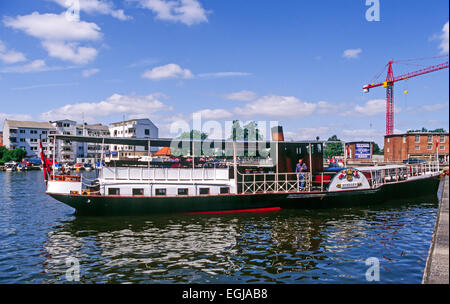 The Danish paddle steamer Hjejlen being turned in Silkeborg after its ...